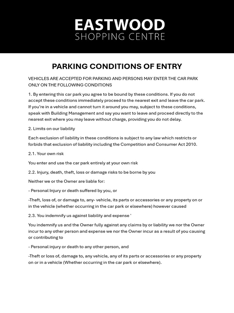 Eastwood Shopping Centre Car Park Condition of Entry | PDF | Legal ...