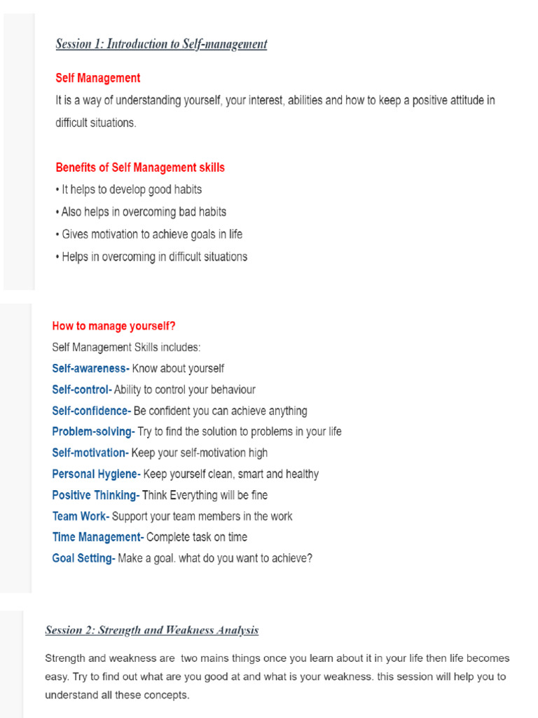Self Management Skills | PDF