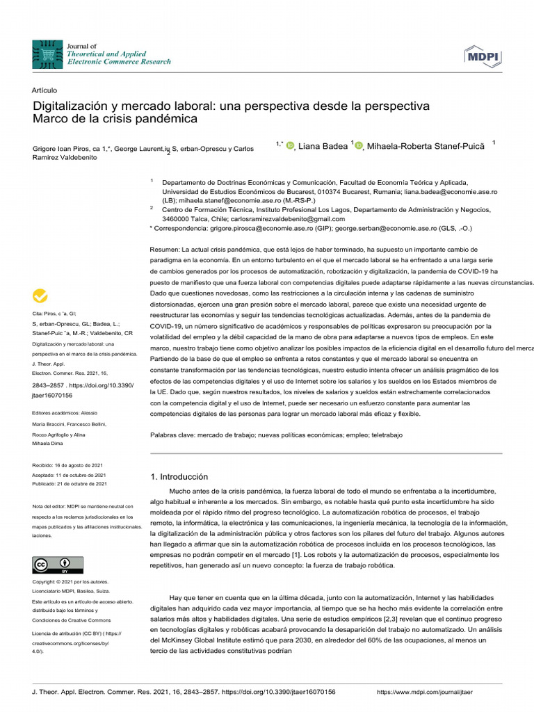 Digitalization and Labor Market (Pirosca Et Al, 2021) (TTT) | PDF ...