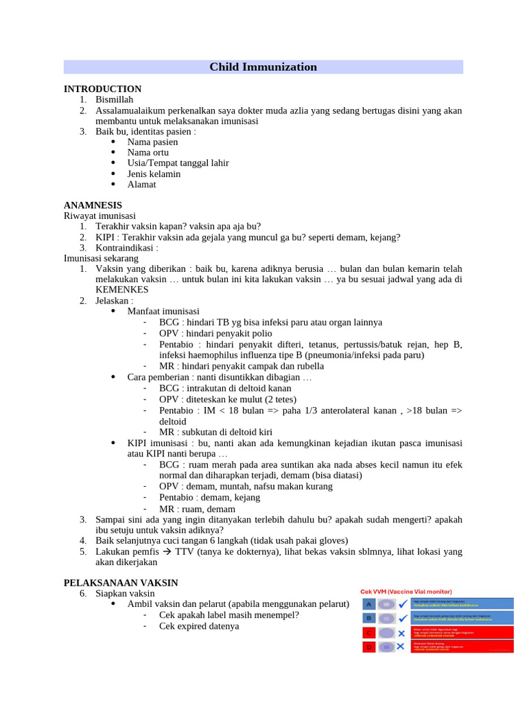 Ceklis Osce Imunisasi ST - Anak | PDF | Pengembangan Diri | Kesehatan ...