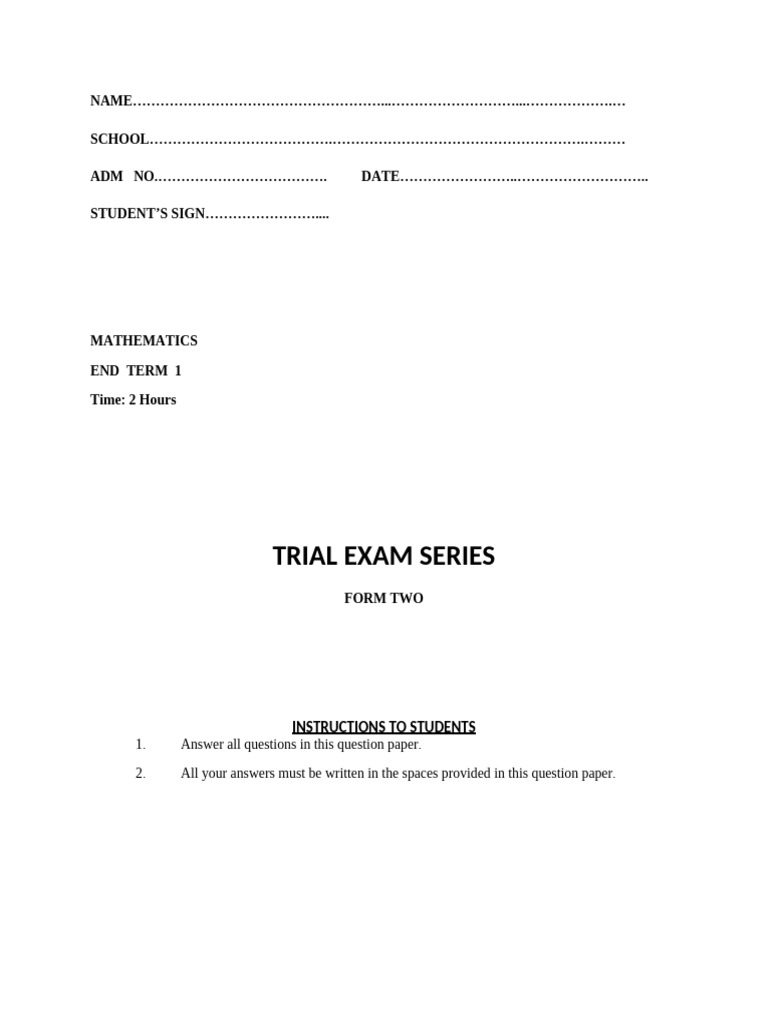 Math Form 2 End Term 1 Exam 2021 Teacher - Co - .Ke | PDF | Circle ...