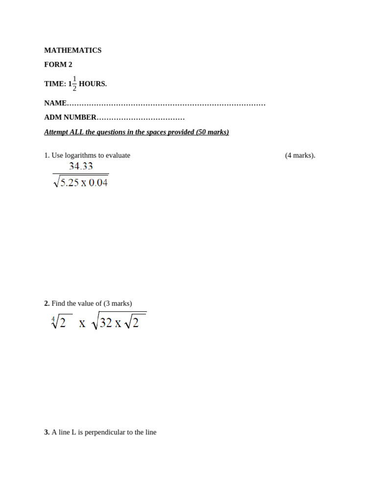 Form 2 Mathematics Mid Term 1 Examination | PDF | Teaching Methods ...