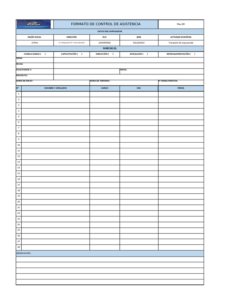Formato Control de Asistencia Laboral | PDF