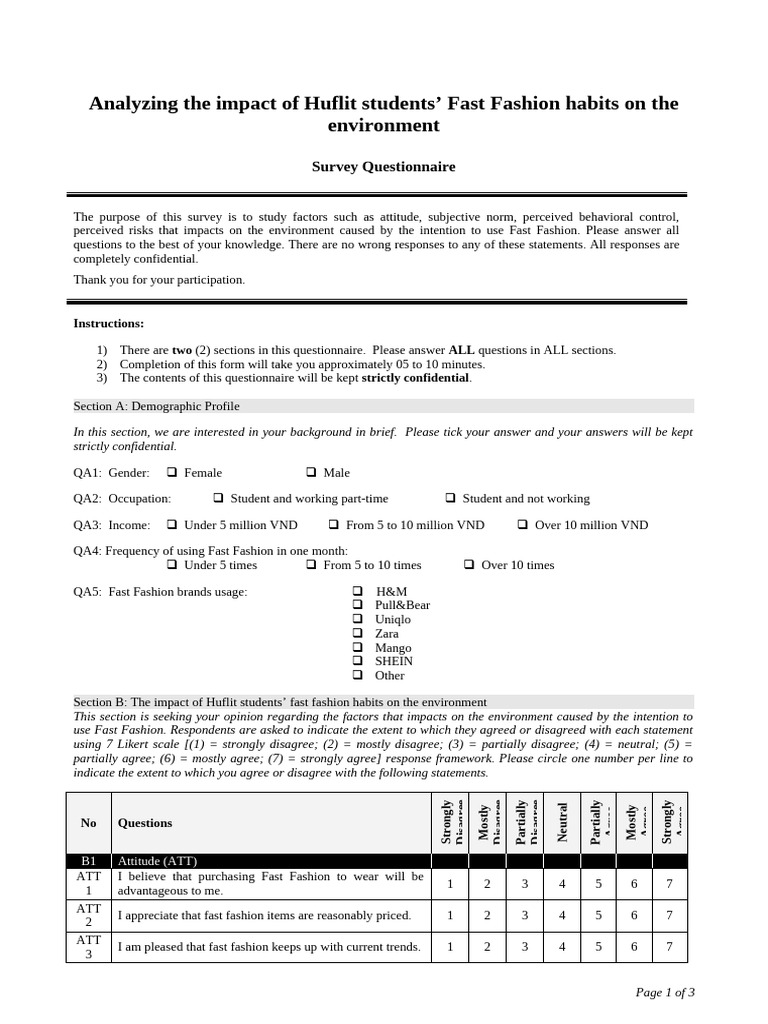 Questionnaire (2) | PDF | Questionnaire | Fashion
