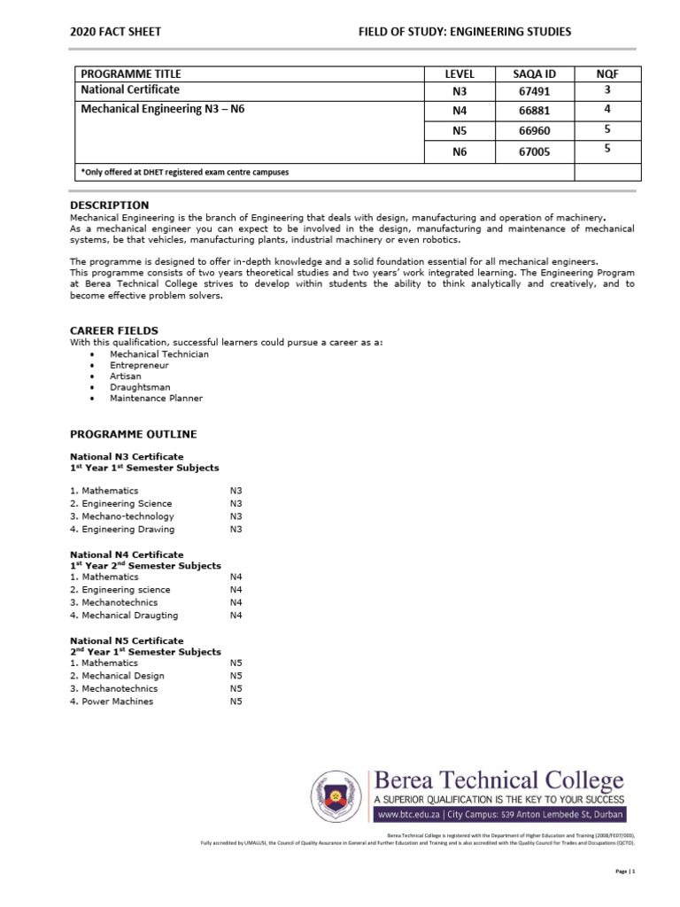 2020 N3 N6 Mechanical Engineering Fact Sheet 1 | PDF | Engineering ...