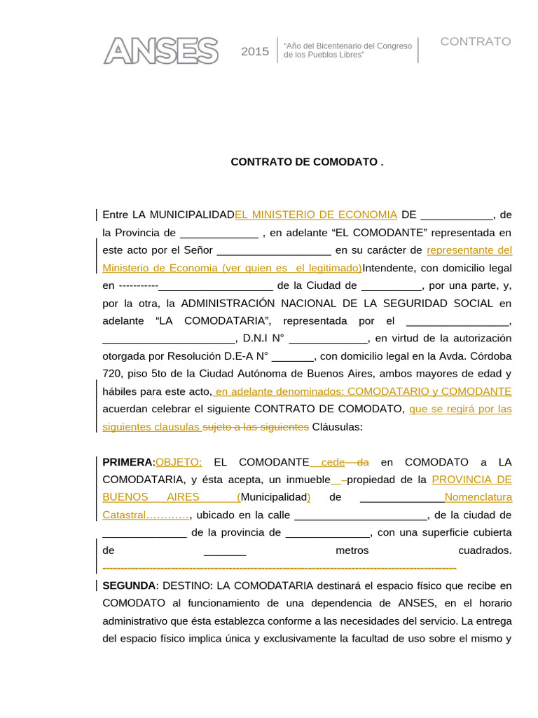 Modelo Contrato de Comodato - Anses 2 | PDF | Daños y perjuicios
