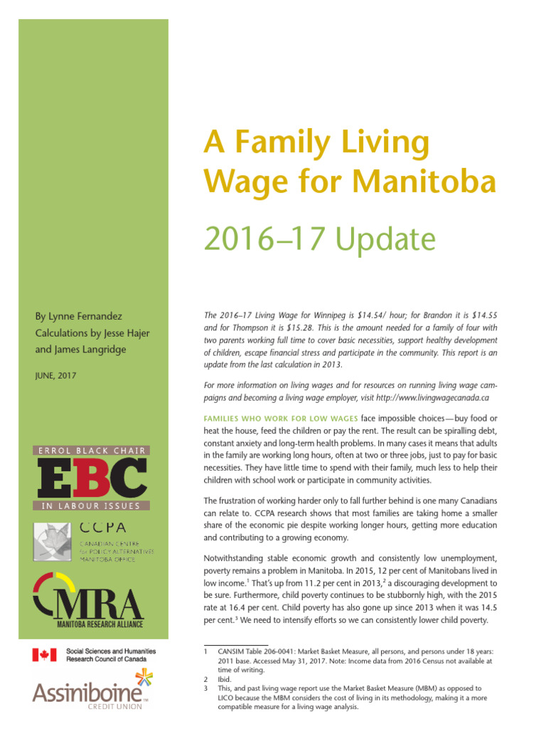 CCPA-MB Living Wage 2017 Final | PDF | Cost Of Living | Living Wage