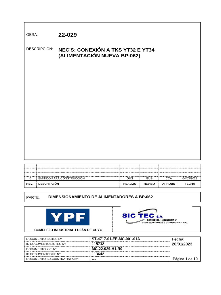 Mc-22-029-H1-R0 - DIMENSIONAMIENTO DE ALIMENTADORES A BP-062 | PDF | Aislador (Electricidad ...