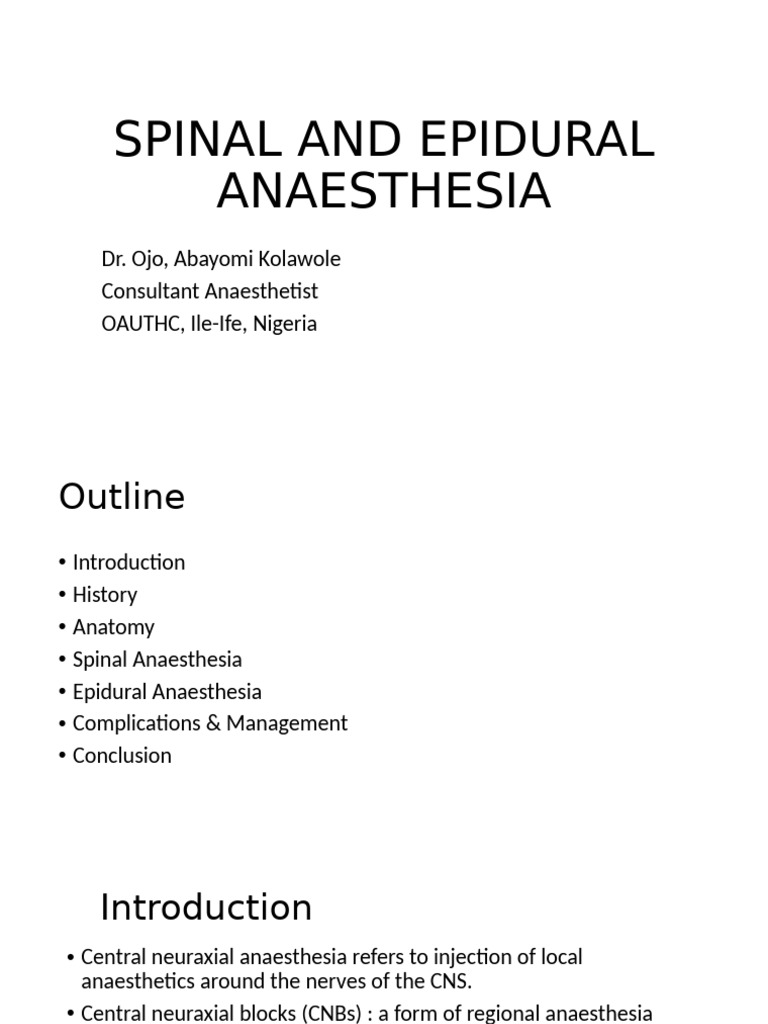 01spinal and Epidural Anaesthesia-1 | PDF | Anesthesia | Medical ...