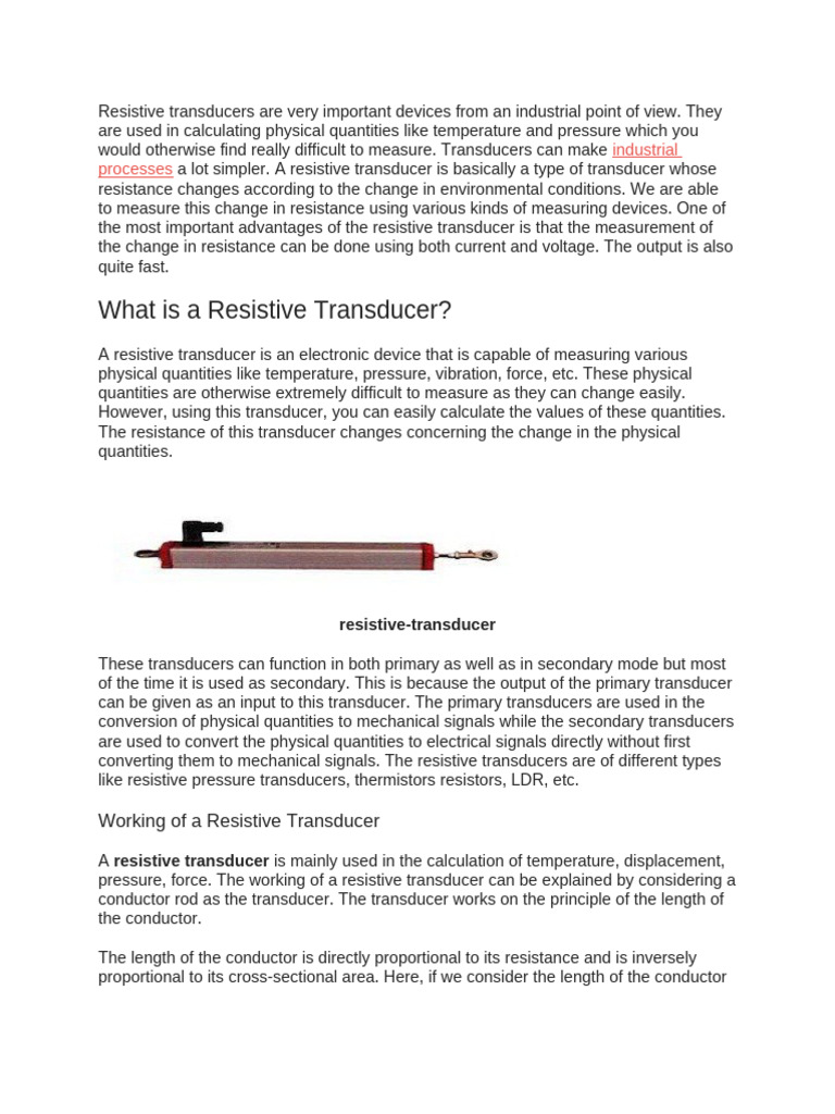 Resistive transducers | PDF | Electrical Resistance And Conductance ...