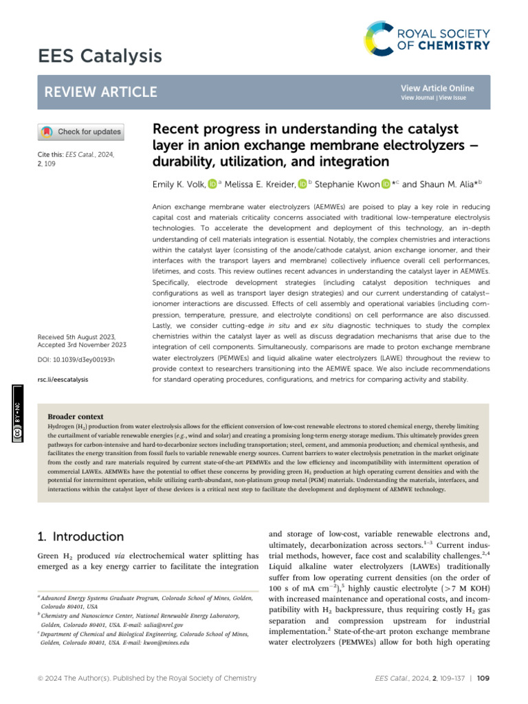 Recent Progress in Understanding The Catalyst Layer in Anion Exchange ...