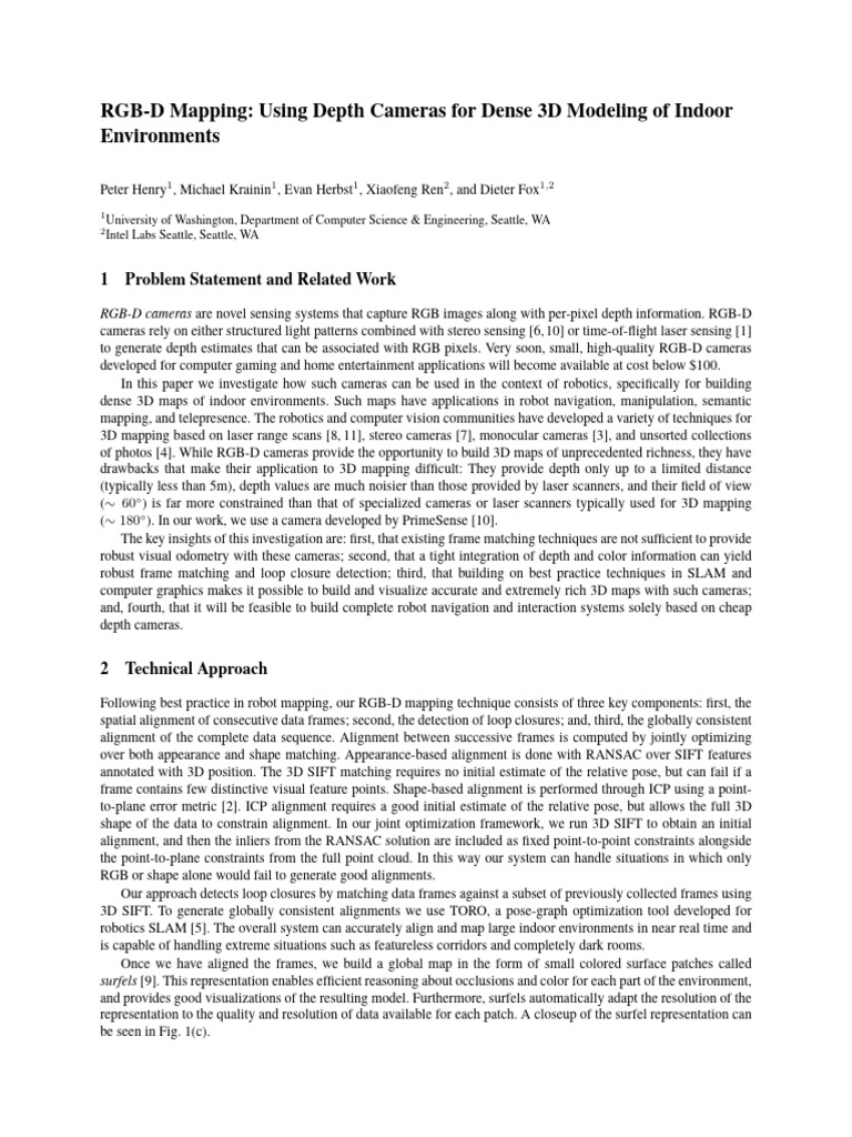 Rgb D Mapping Using Depth Cameras For Dense 3d Modeling Of Indoor Environments Pdf 3 D