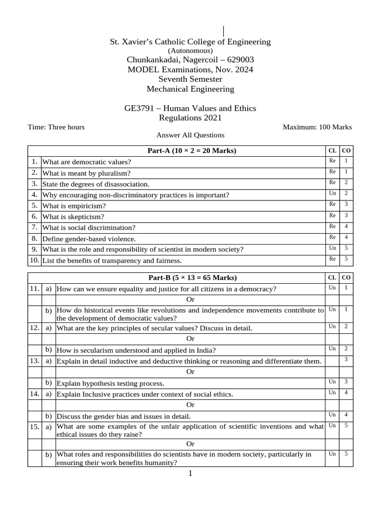 GE3791 - Human Values and Ethics | PDF | Democracy | Political Ideologies