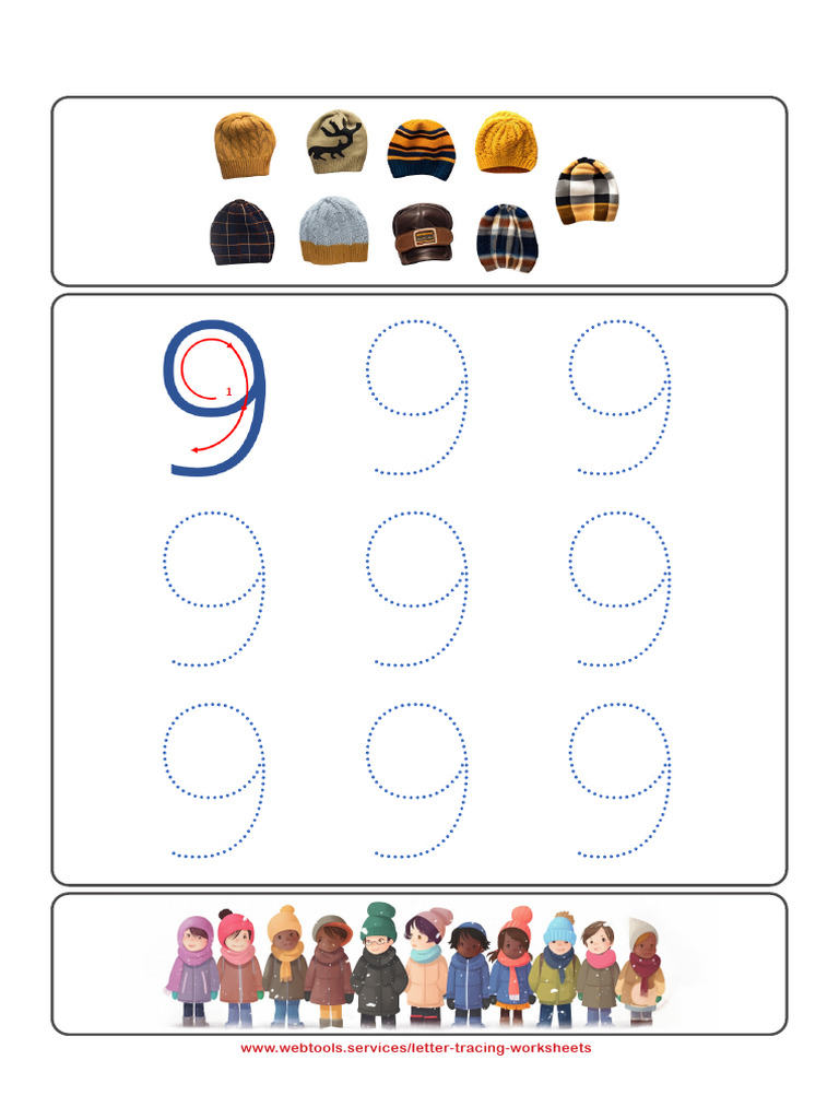 Number 9 Tracing Worksheet-A4 | PDF | Computers