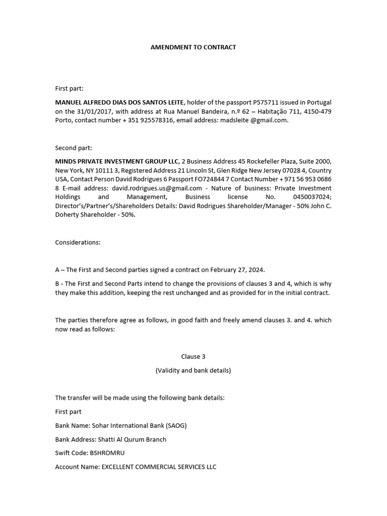 Contract Amendment: Investment & Banking | PDF | United States Dollar ...