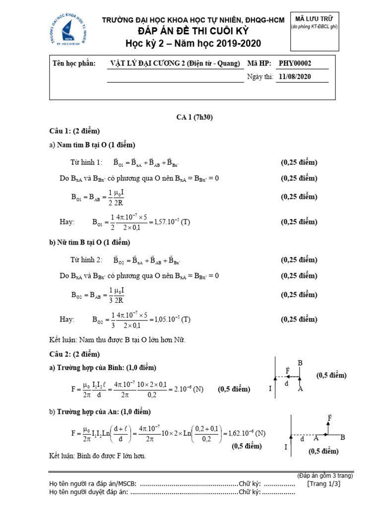 Đáp-Án VLĐC2 CK 2020 Ca1 | PDF