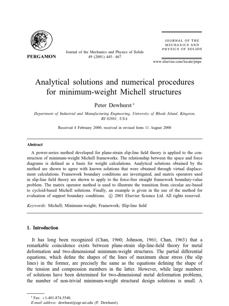Analytical Solutions and Numerical Procedures For Minimum-Weight ...