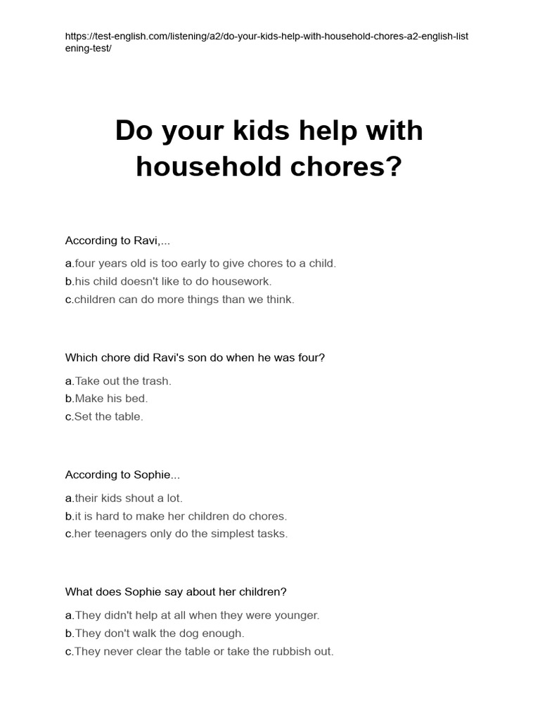 Kids and Household Chores Insights | PDF