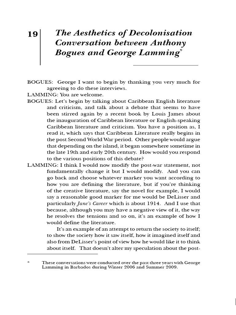 George Lamming on Caribbean Literature | PDF