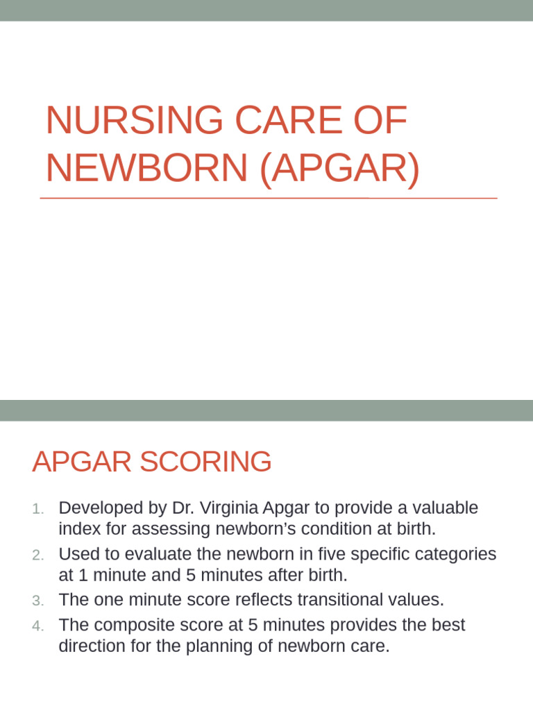 Nursing Care of Newborn APGAR | PDF | Wellness | Self-Improvement