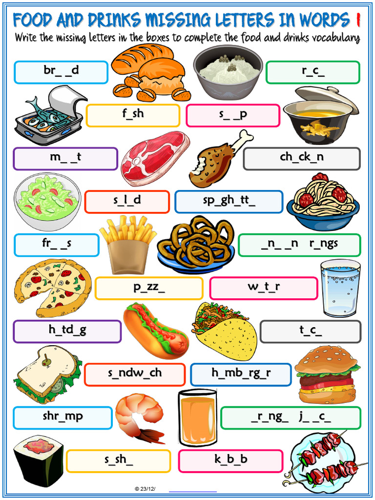 Food and Drinks Missing Letters Worksheet | PDF | Monopoly (Economics ...