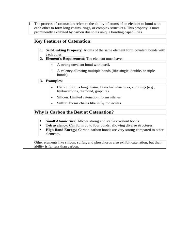 The Process of Catenation Class 10 | PDF