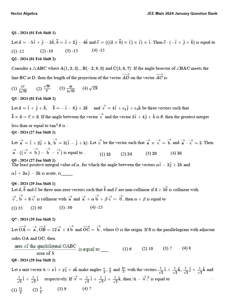 Pap-Vector Algebra-2024 Jan | PDF | Linear Algebra | Elementary Geometry