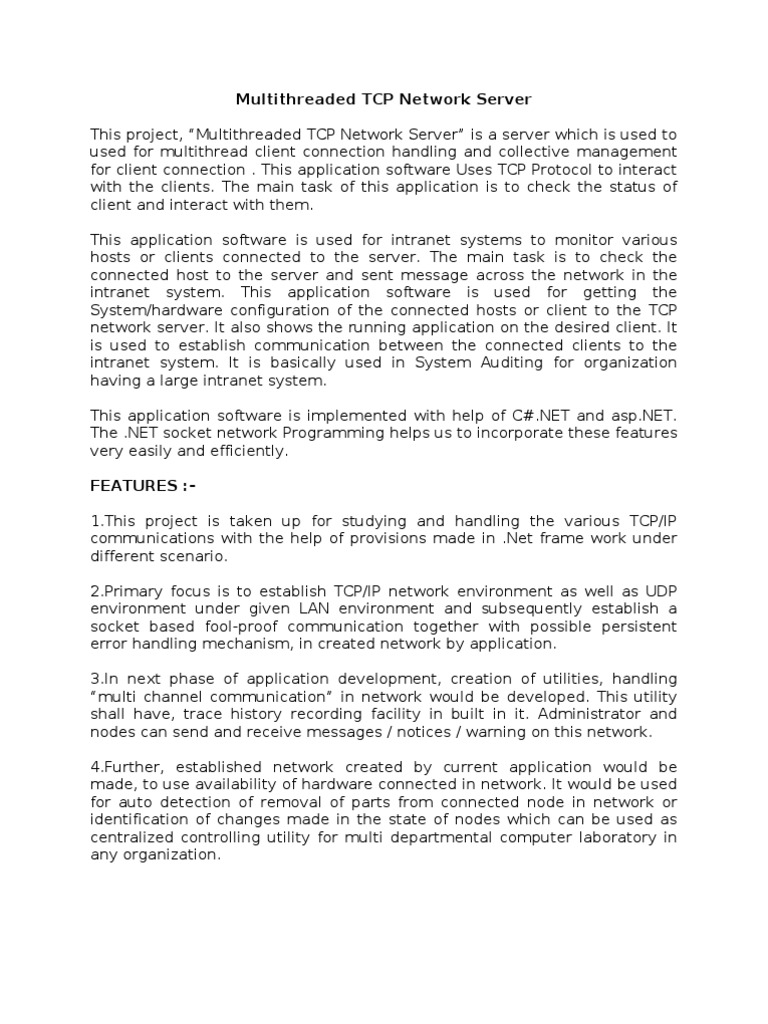 Multi Threaded Tcp Network Server Pdf Transmission Control Protocol Thread Computing