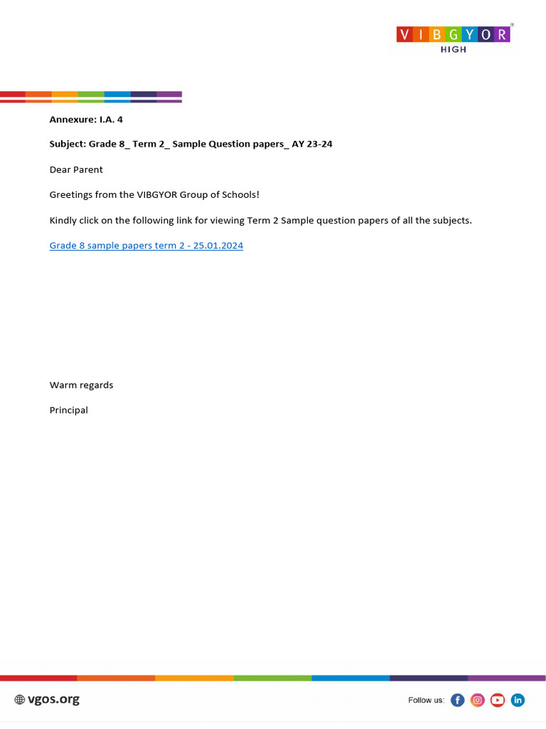 Annexure I A 4 Grade 8 Term 2 Sample Papers | PDF | Wellness | Technology & Engineering