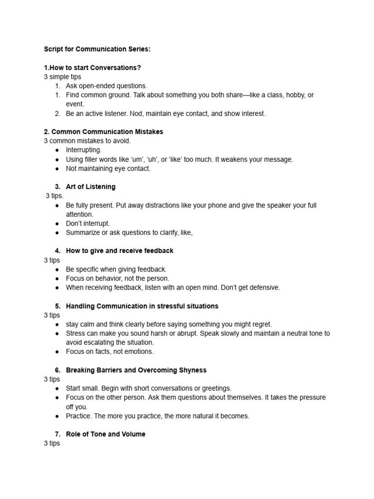 Communication Series Script | PDF | Communication | Conversation