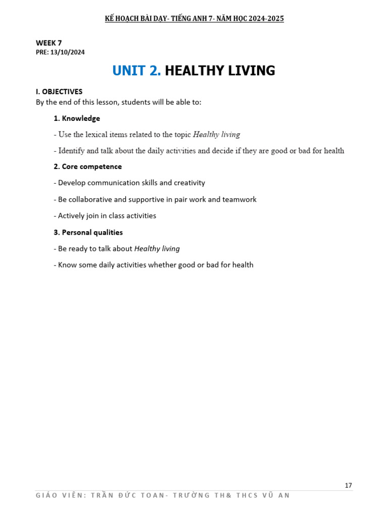 Unit 2.: Healthy Living | PDF