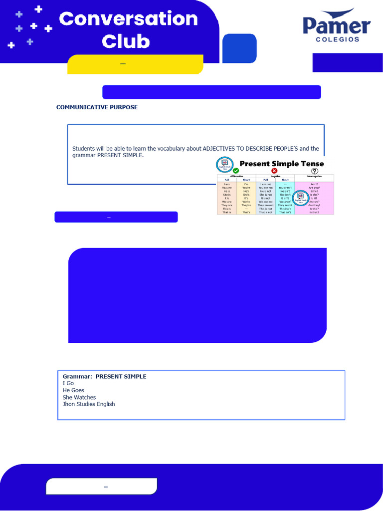 Adjectives and Present Simple Lesson Plan | PDF | Career & Growth | Foreign Language Studies