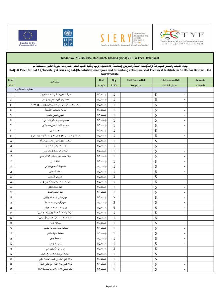 Annex-A (Lot 4) BOQ's & Price Offer Sheet | PDF