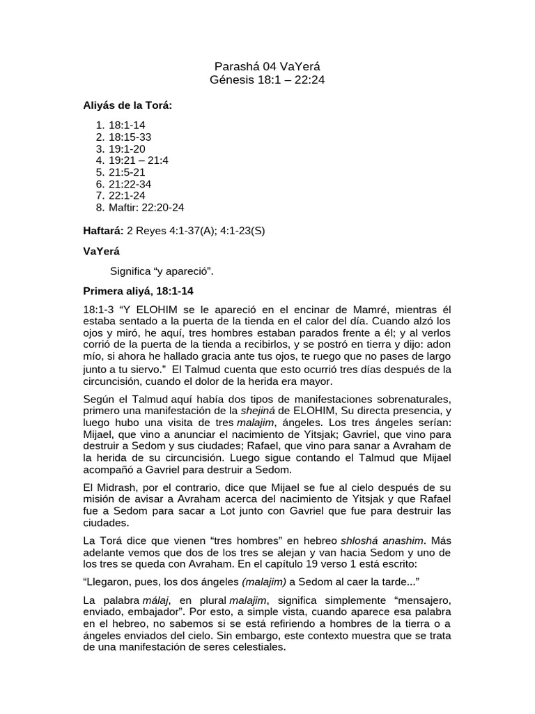 Parashá 04 VaYerá ALIYA 1 | PDF | Carne | Tora