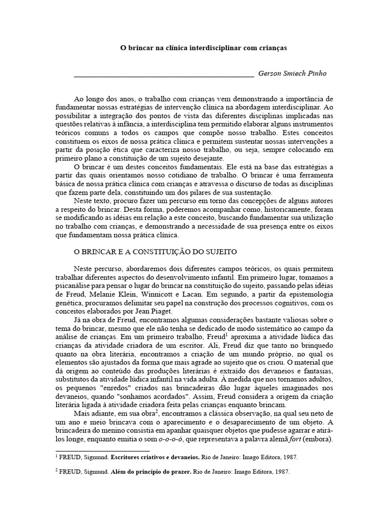 O Brincar Na Clínica Interdisciplinar Com Crianças - Gerson Smiech ... O Brincar Na Clínica Interdisciplinar Com Crianças - Gerson Smiech ...