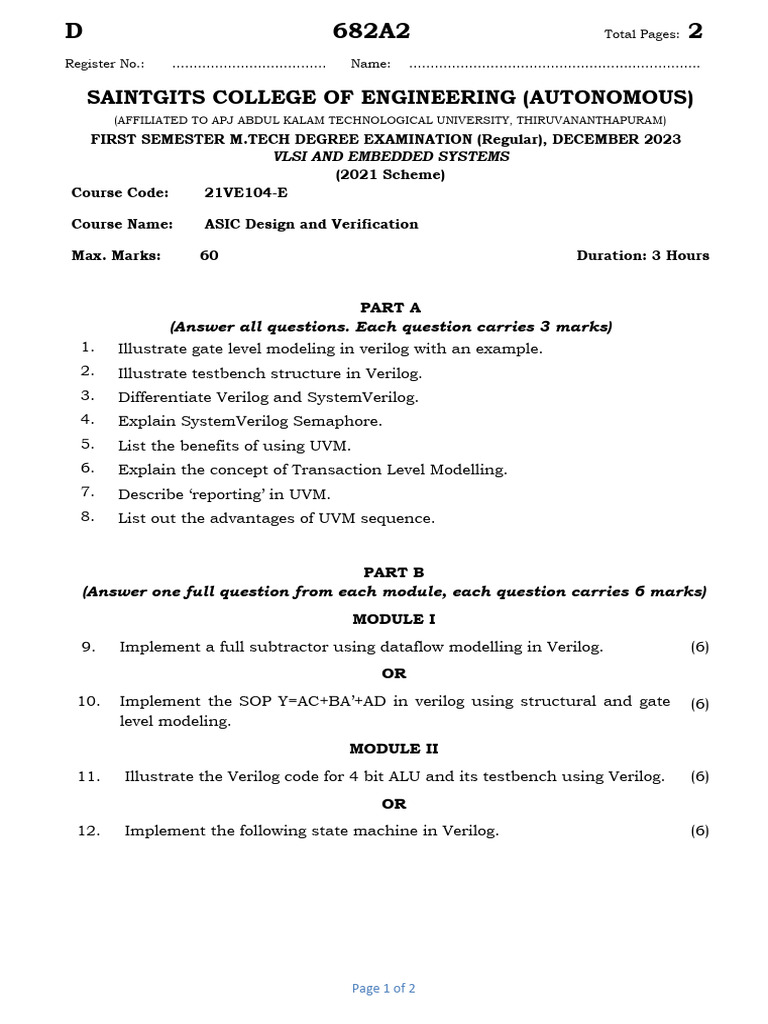 ASIC Design and Verification Exam Guide | PDF | Software Engineering ...