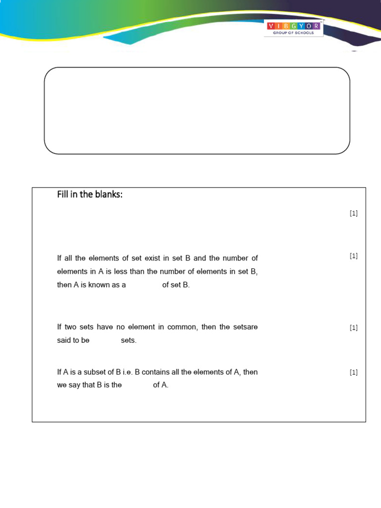 Set Theory Revision Worksheet | PDF