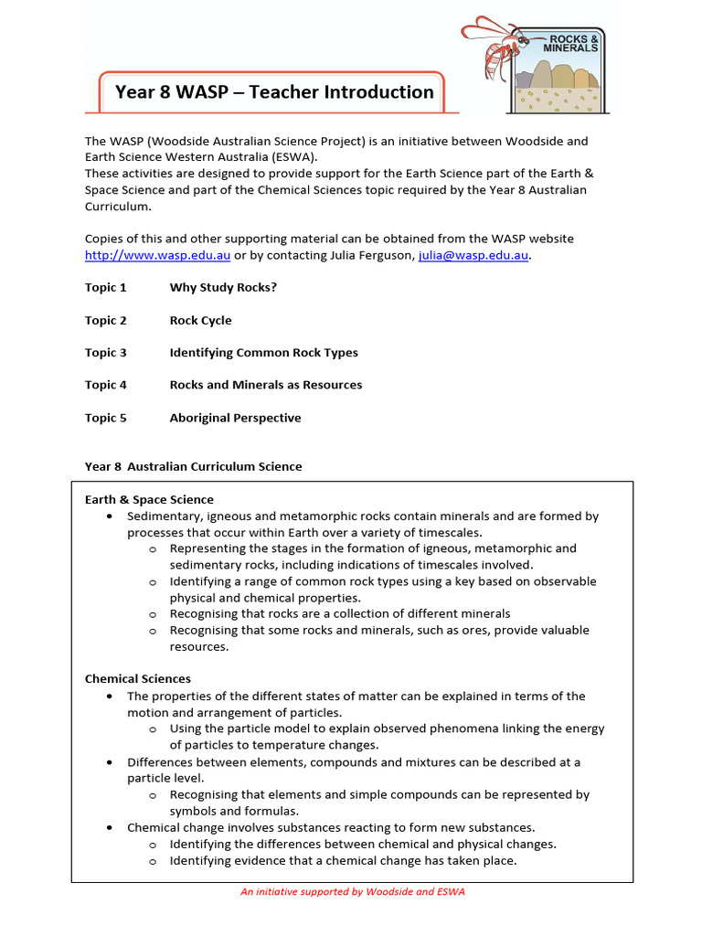 Year 8 WASP - Teacher Introduction | PDF | Rock (Geology) | Weathering