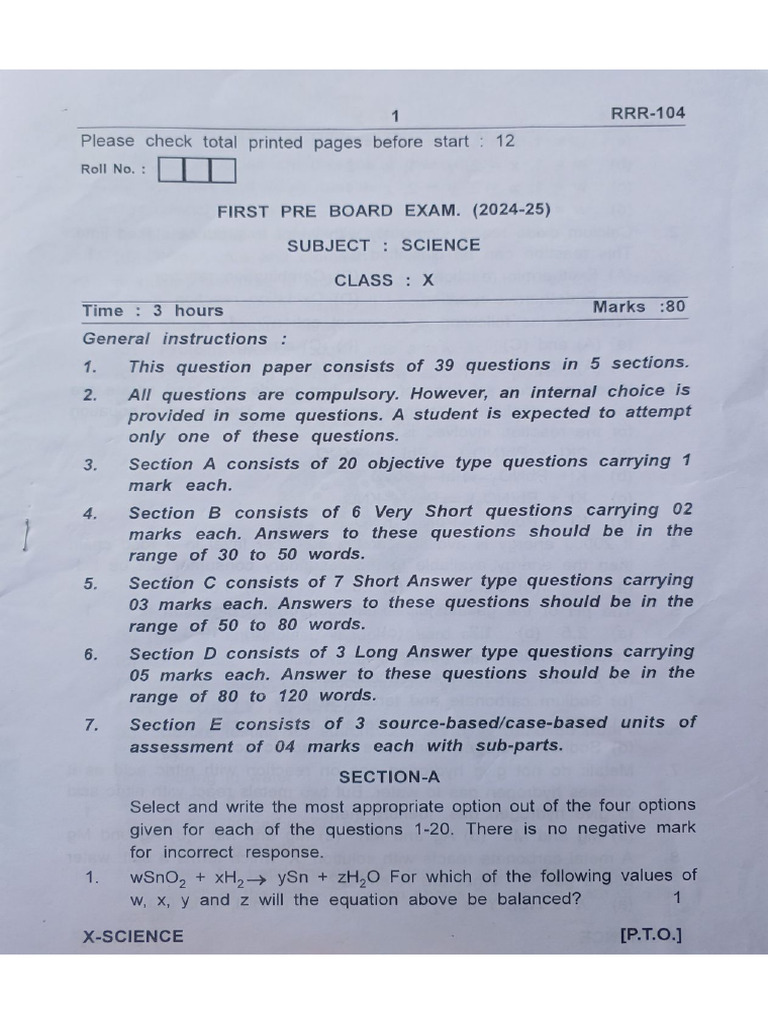 Kvs Preboard 1 Class 10 | PDF