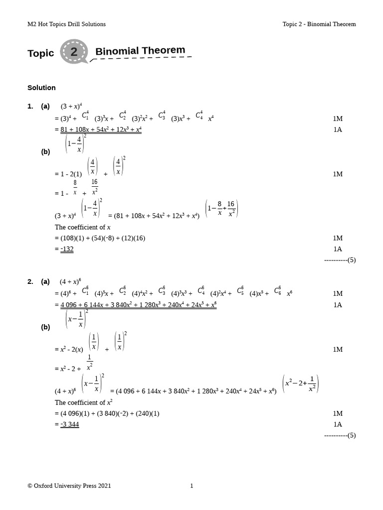Binomial Theorem Solutions Guide | PDF | Complex Analysis | Combinatorics