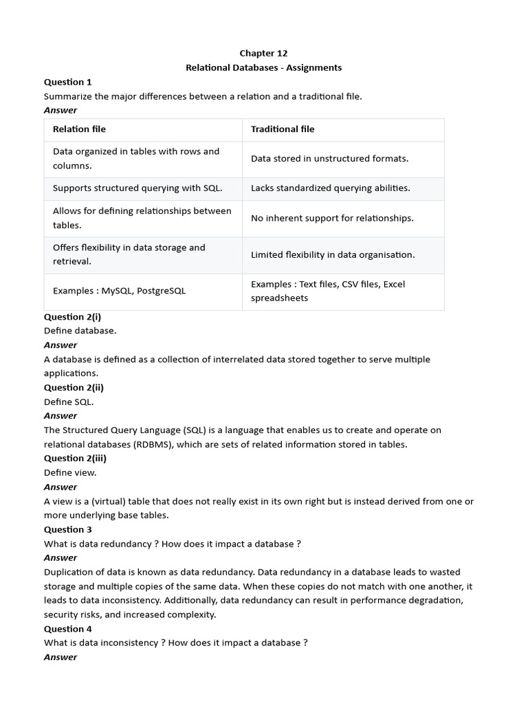CS - Database (Chapter12-16-Assignments and Type ABC Solutions) | PDF | Relational Database ...