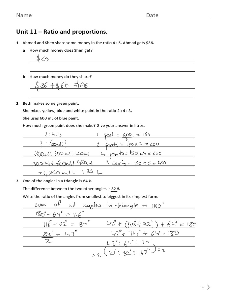 Unit 11 Ratio and Proportion. | PDF
