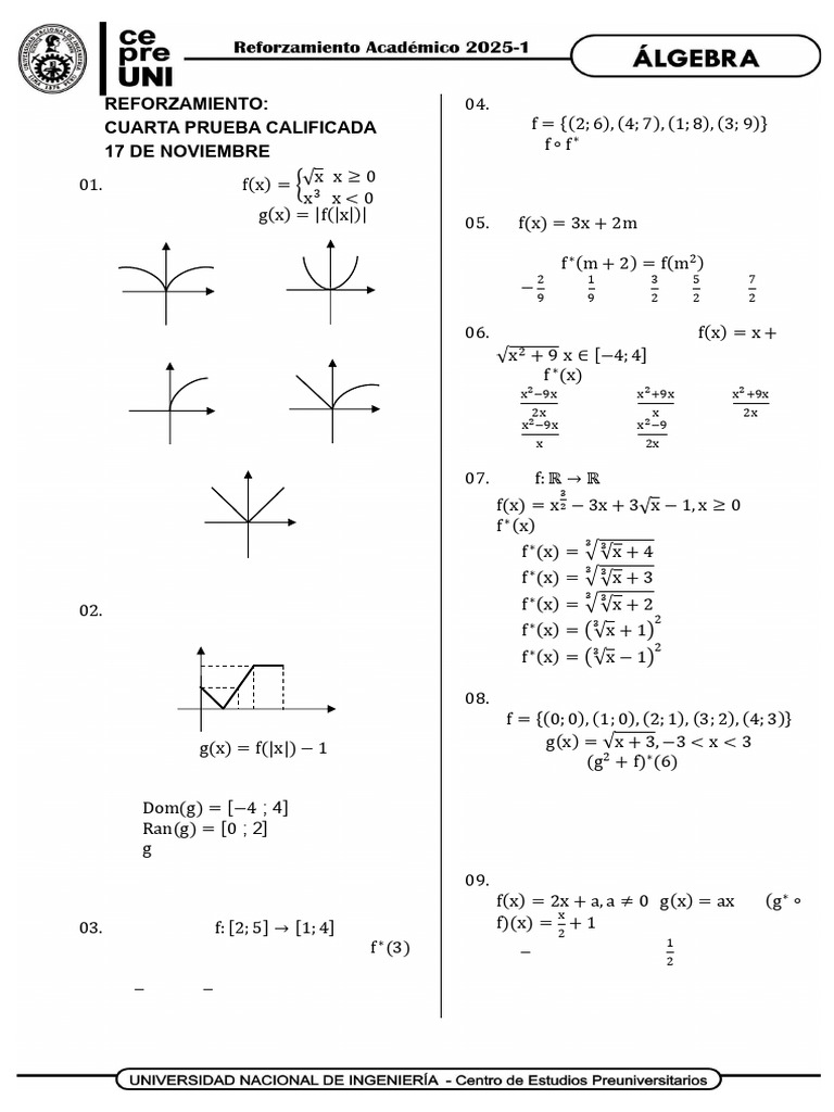 2025-1 Pc4 Repaso Algebra | PDF | Matemáticas | Análisis matemático