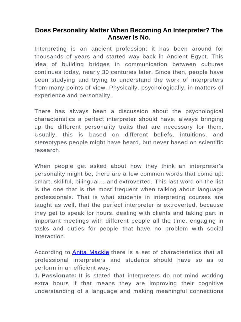 Does Personality Matter When Becoming An Interpreter | PDF ...