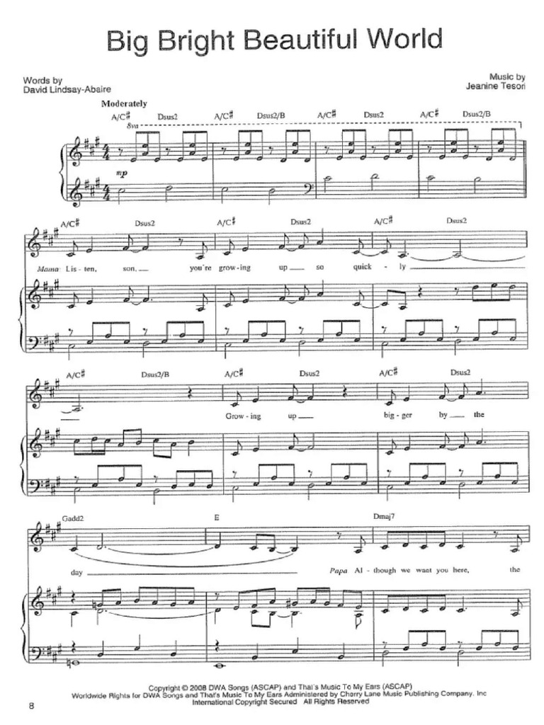 Big Bright Beautiful World - Shrek The Musical | PDF