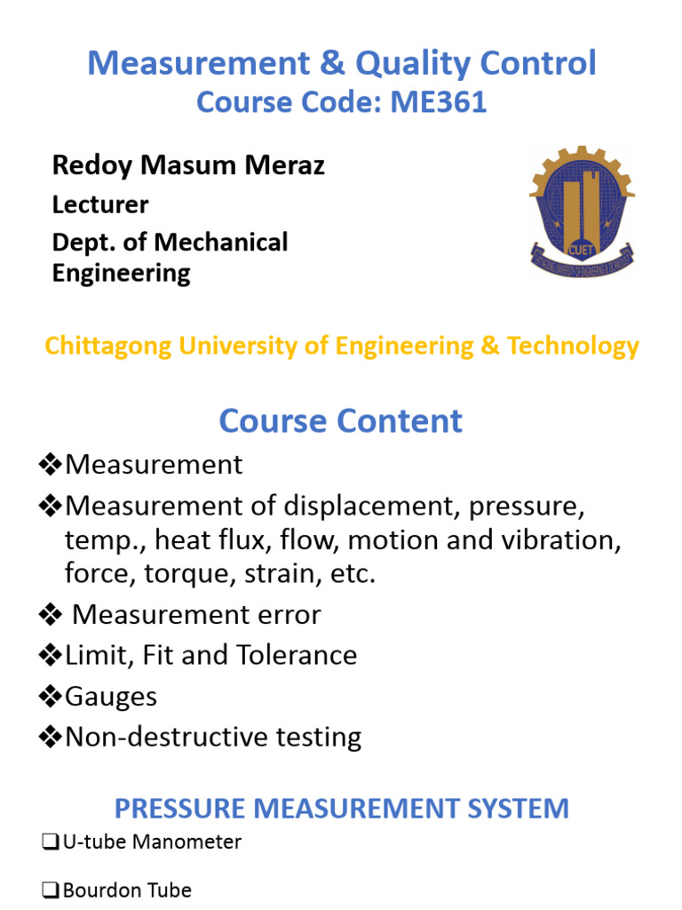 Measurement & Quality Control Overview | PDF | Pressure Measurement ...