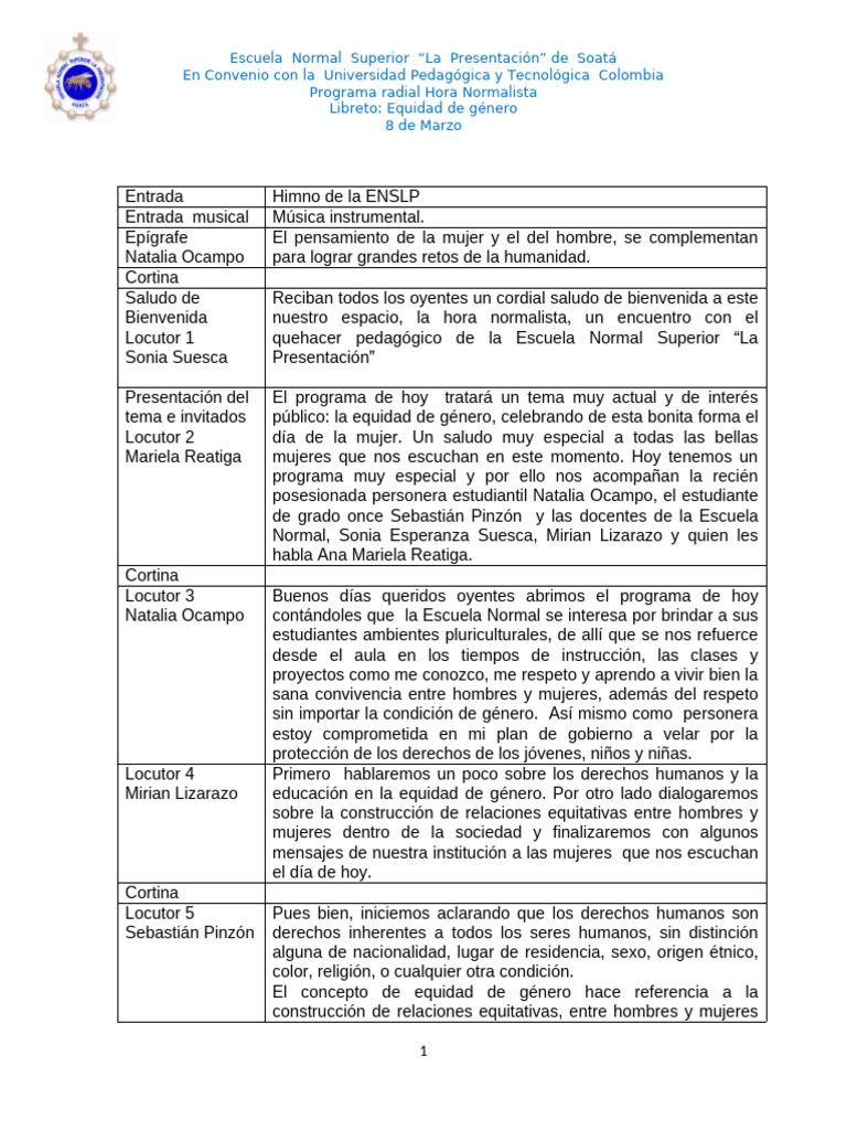 El Realizado Programa Radial Equidad de Genero 2016 | PDF | Igualdad de ...
