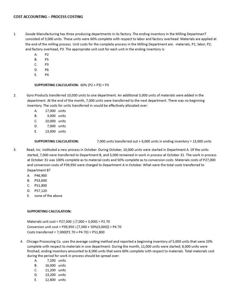 Cost Accounting Process Costing | PDF | Logistics | Inventory