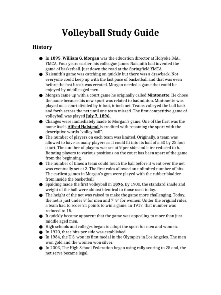 Volleyball Study Guide | PDF | Volleyball | Indoor Sports