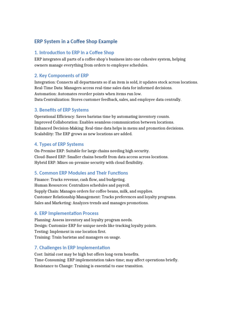 ERP Coffee Shop Example | PDF